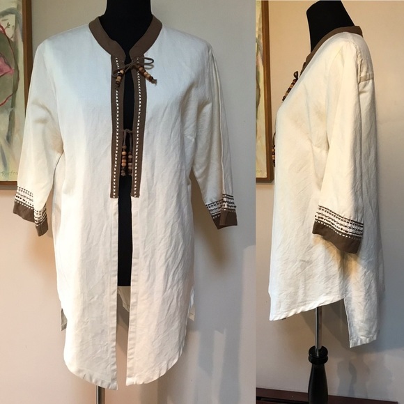 jac jac | Jackets & Coats | Jac Jac French Linen Blend Beaded Tunic ...